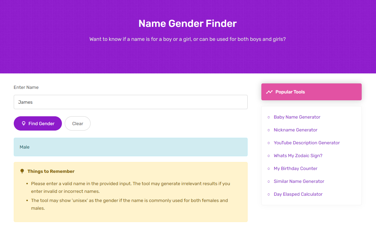 Free AI Name Gender Finder - Tells Gender of Any Name